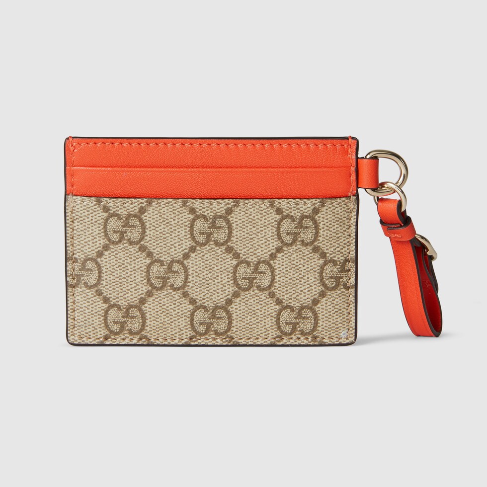 GG Emblem card case with strap in beige and brown GG fabric | GUCCI® NL