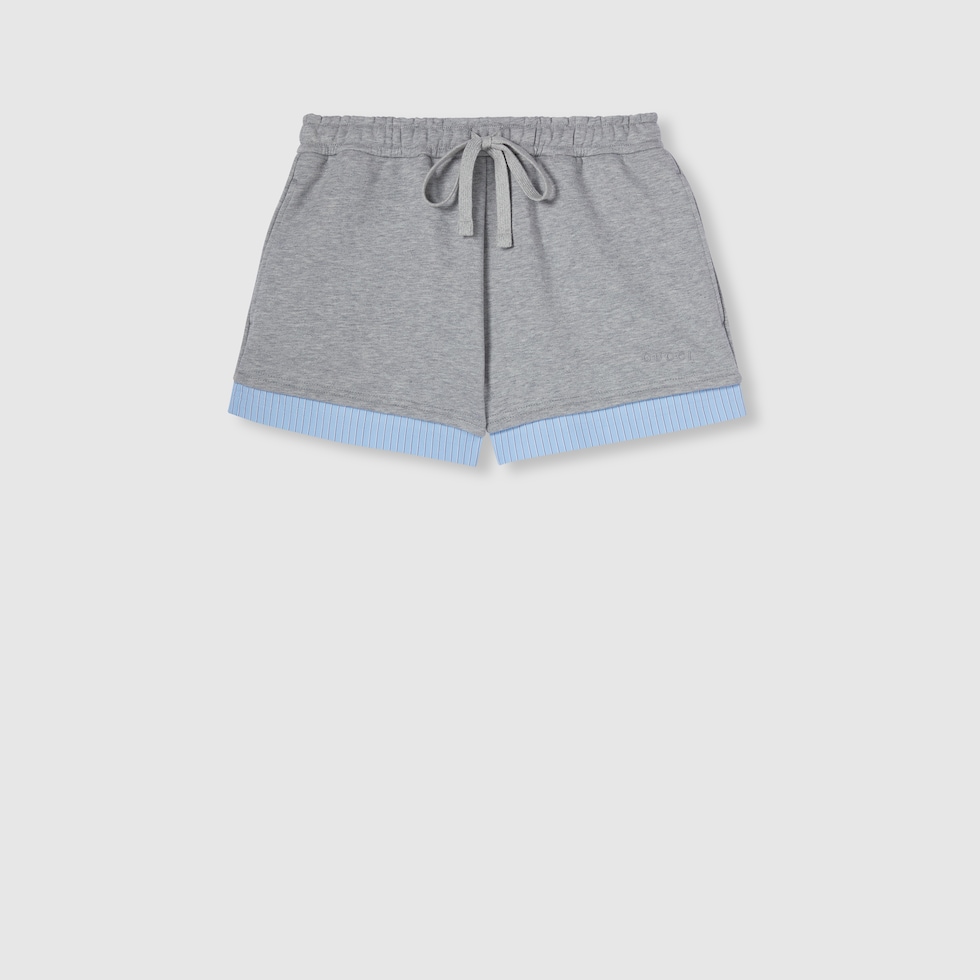 Cotton jersey shorts with embroidery in light grey | GUCCI® DK