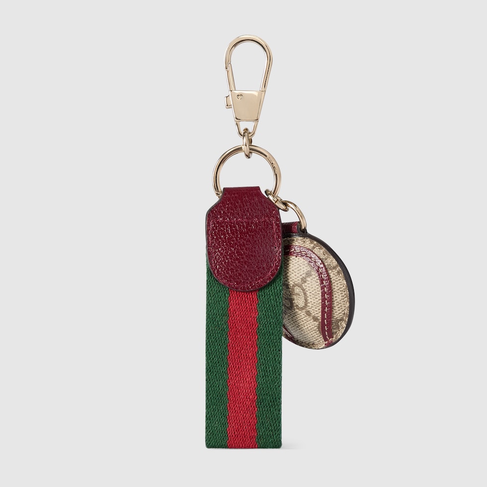 Gucci Tennis keychain with Web in beige and brown GG fabric | GUCCI® US