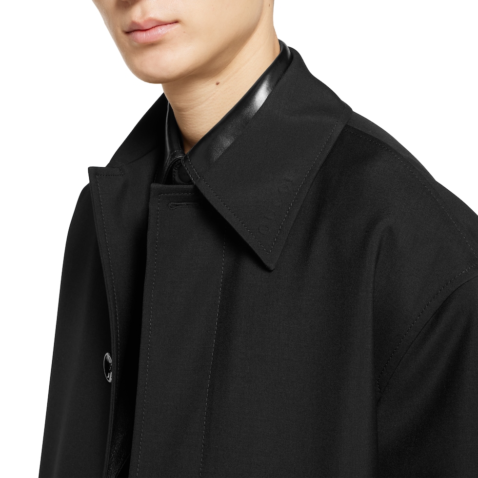 Bonded wool coat with logo in black | GUCCI® UK