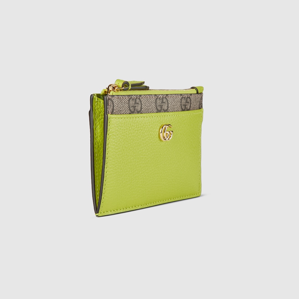 GG Marmont zip key pouch in beige and bright green leather | GUCCI® FI