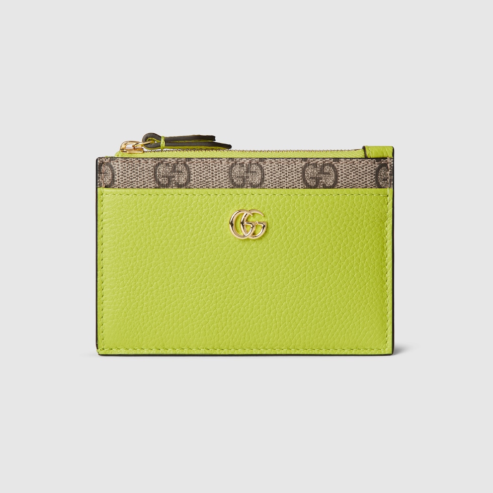 GG Marmont zip key pouch in beige and bright green leather | GUCCI® US