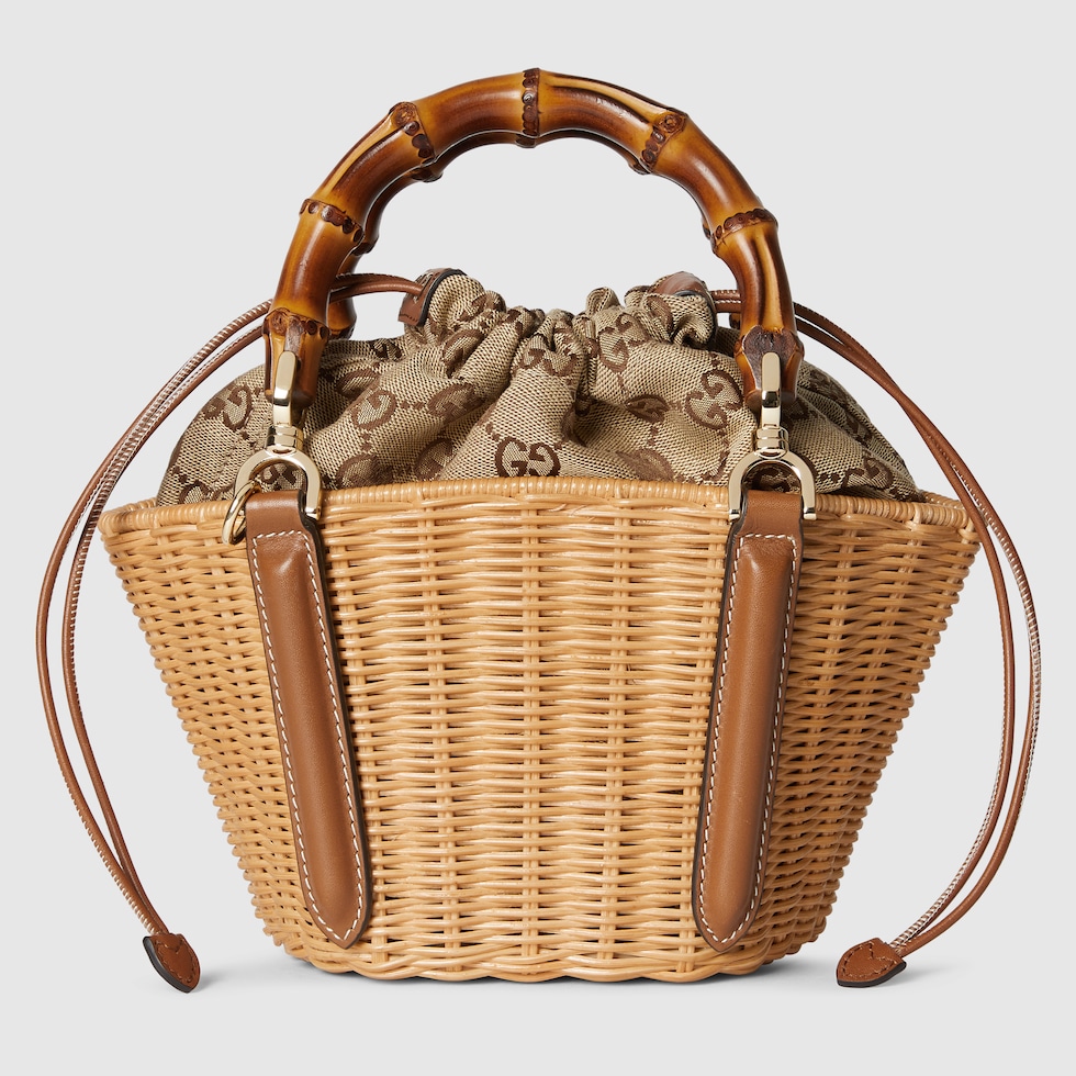 Wicker mini basket bag with bamboo in natural wicker | GUCCI® US