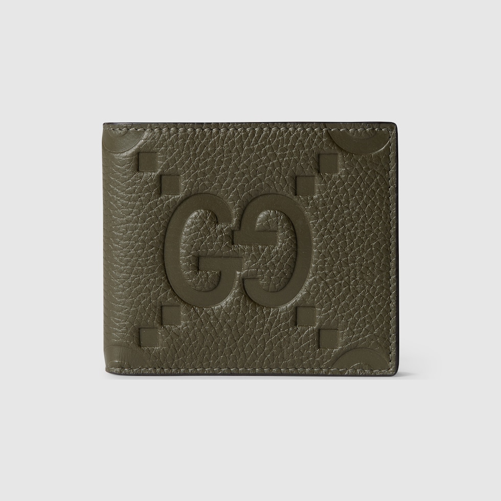 GG Jumbo bi-fold wallet in dark green leather | GUCCI® PT
