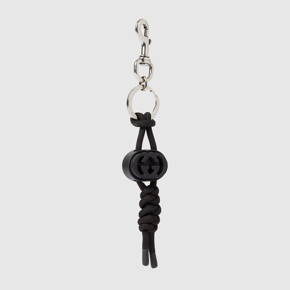 Keychain with Interlocking G in black rope | GUCCI® US