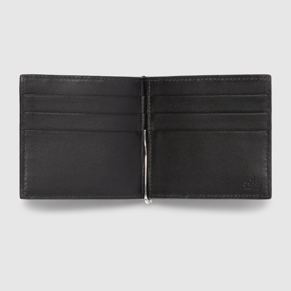 Gucci Imprint wallet with money clip in black GG leather | GUCCI® SG