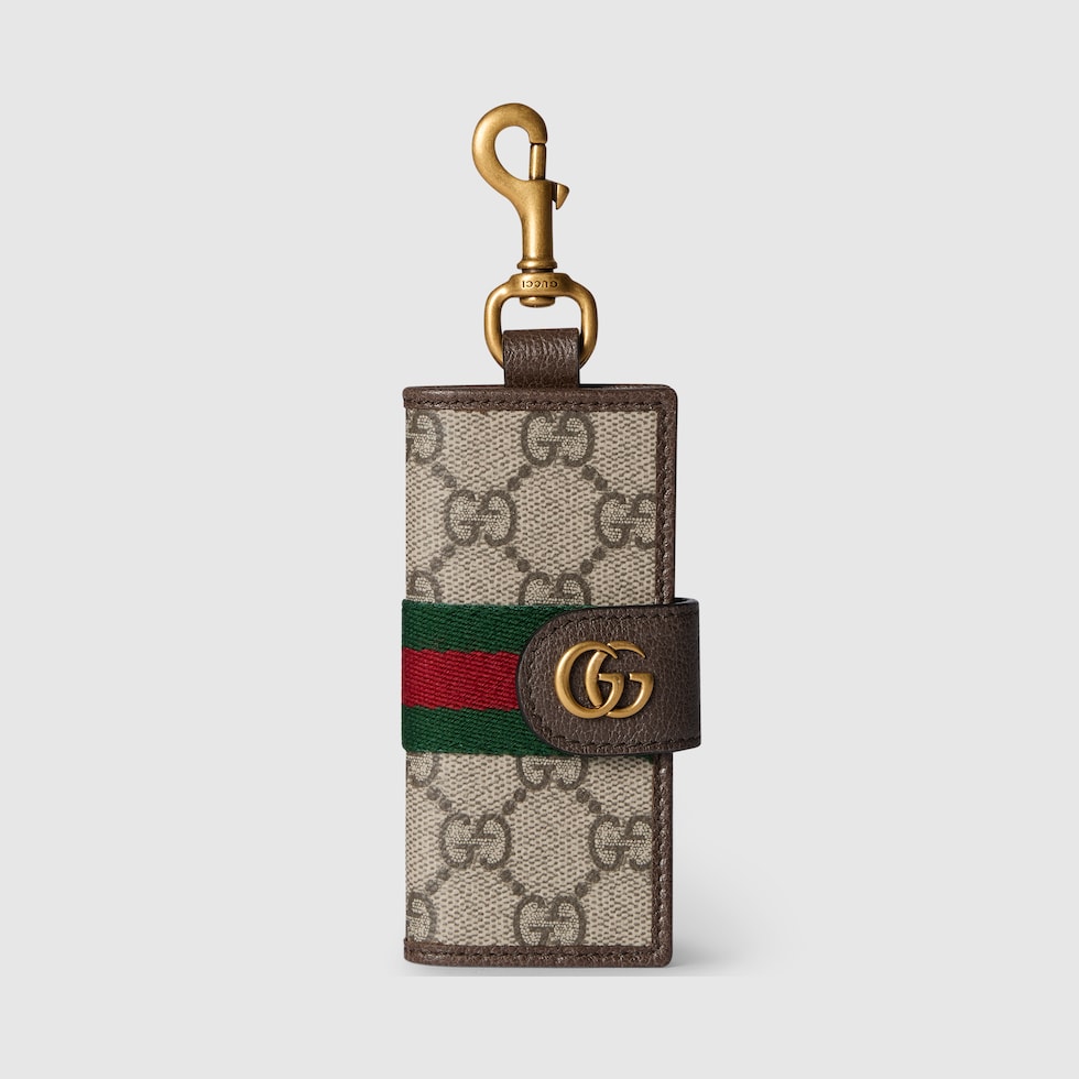 Ophidia key case with hook closure in beige and dark brown fabric ...