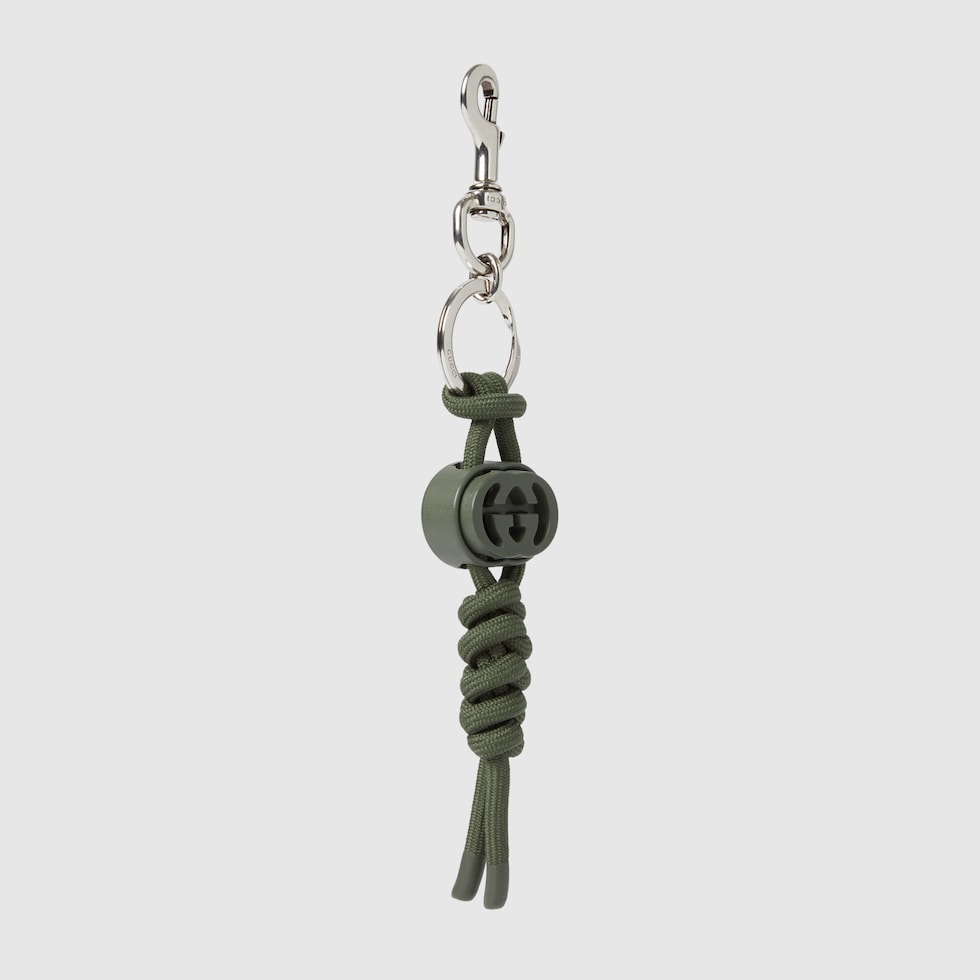 Keychain with Interlocking G in dark green rope | GUCCI® US