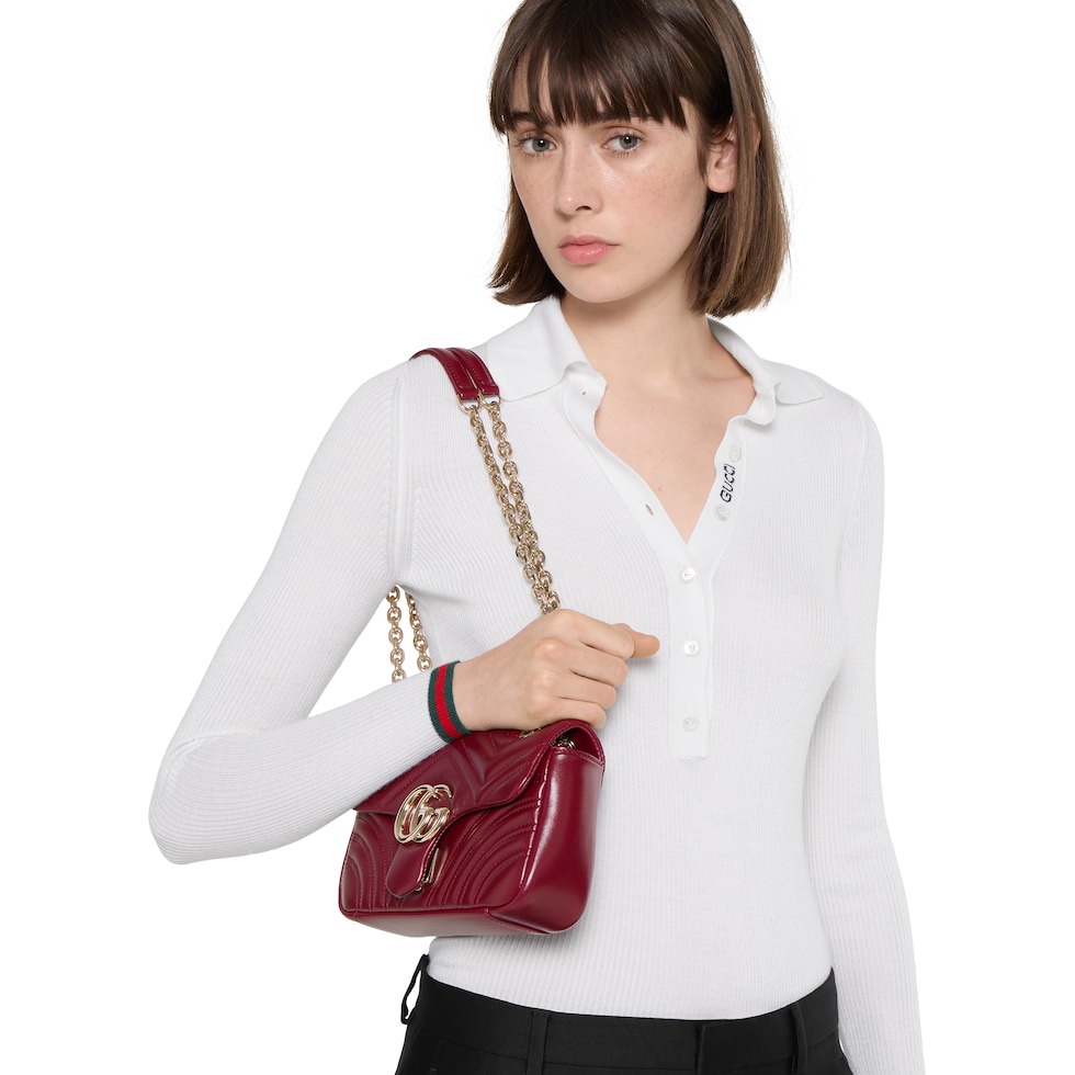 GG Marmont small shoulder bag in Rosso Ancora red leather | GUCCI® US