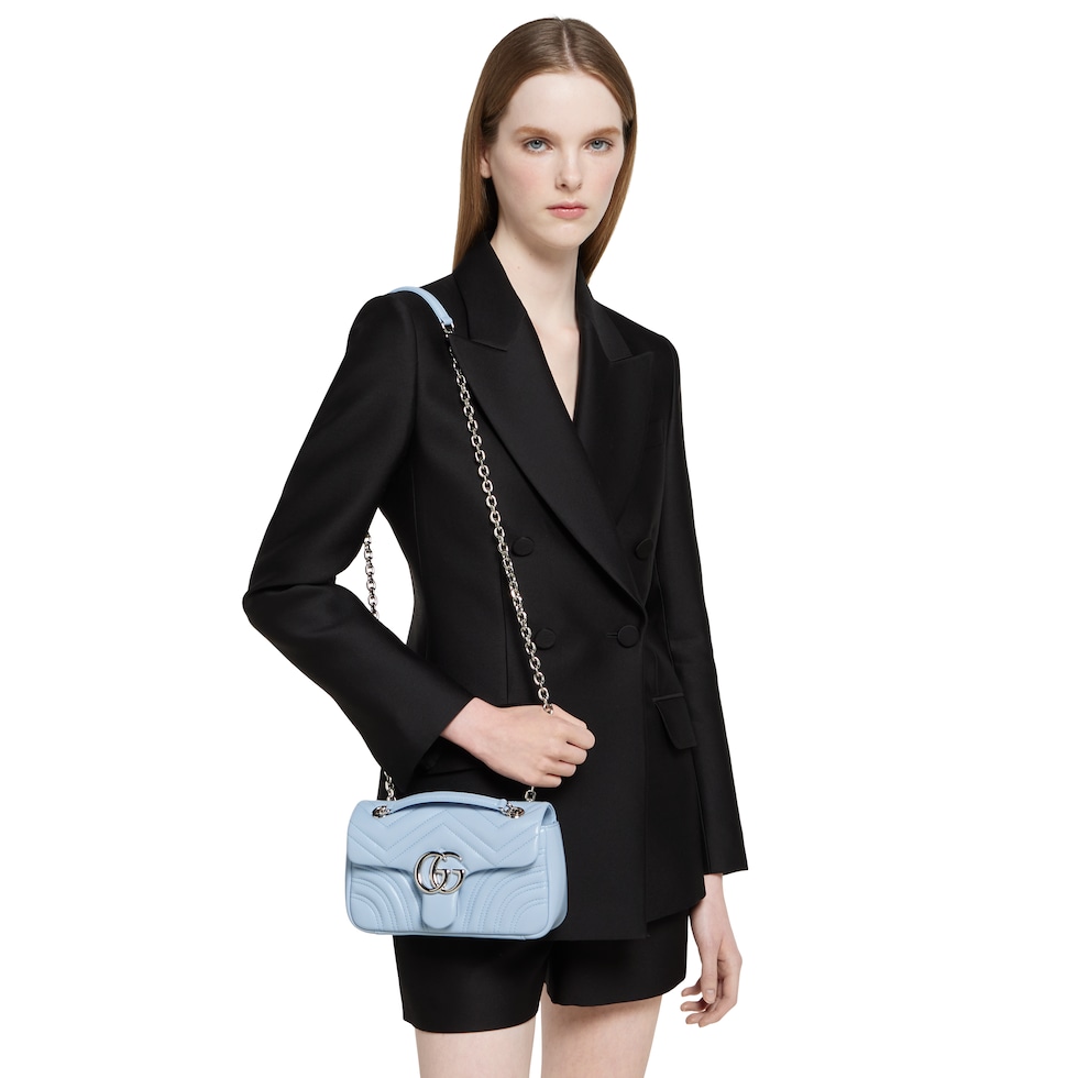 GG Marmont small shoulder bag in light blue leather | GUCCI® UK