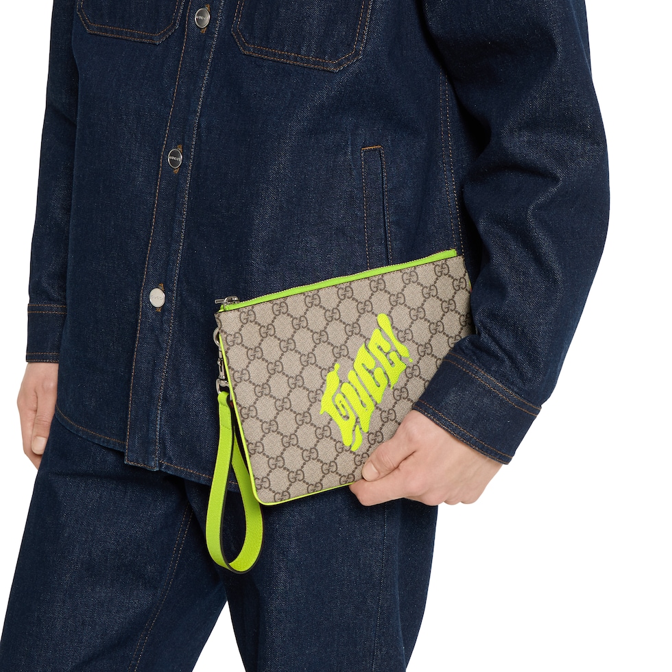 Small pouch with print in beige and dark brown GG Monogram | GUCCI® US