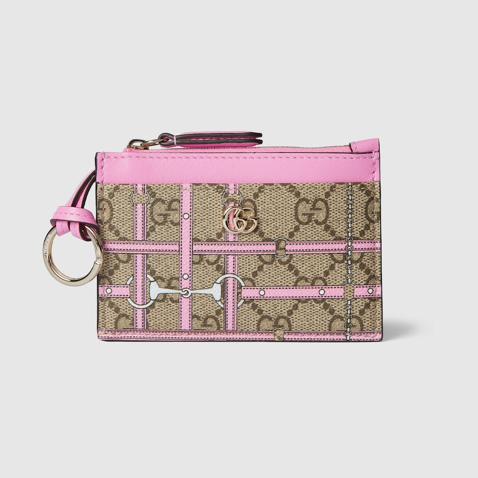 Key case with print in beige and dark brown fabric | GUCCI® SE