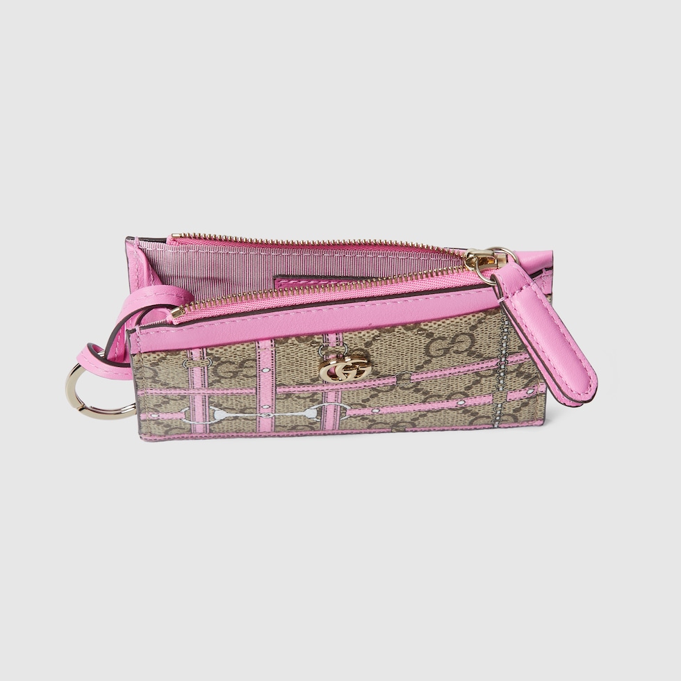 Zip key pouch in beige and dark brown fabric | GUCCI® CZ
