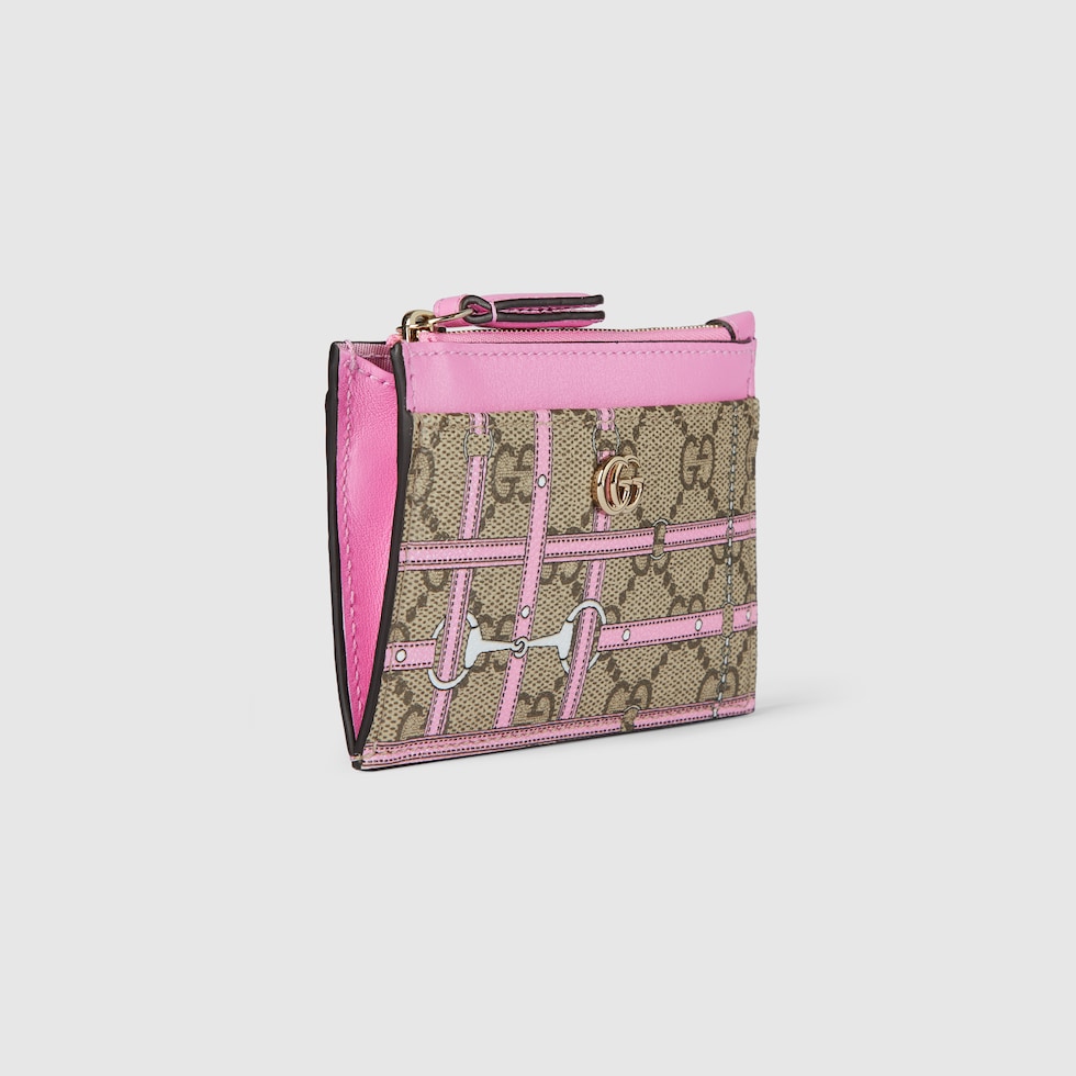 Key case with print in beige and dark brown fabric | GUCCI® IE