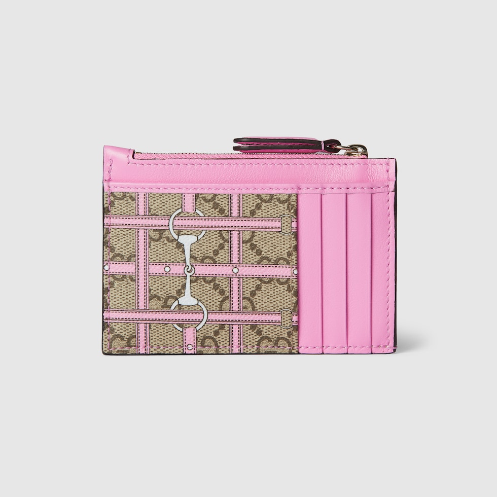 Zip key pouch in beige and dark brown fabric | GUCCI® UK