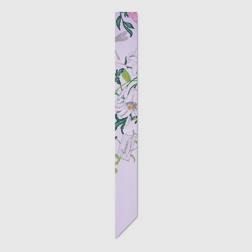 Printed silk twill neck bow in lilac | GUCCI® UK