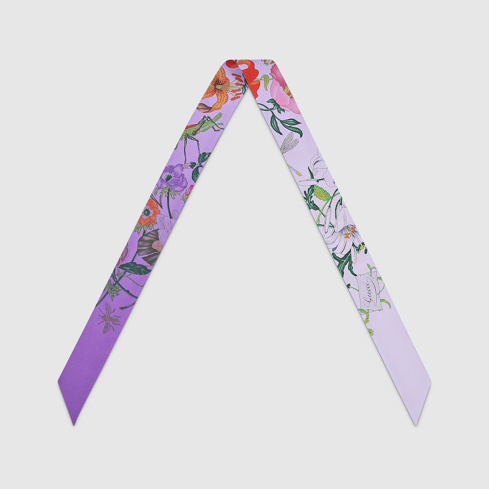 Printed silk twill neck bow in lilac | GUCCI® UK
