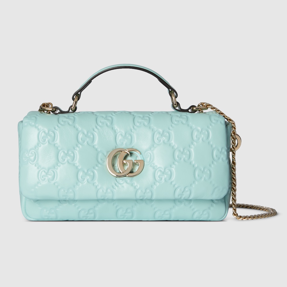 GG Milano small top handle bag in light blue GG leather | GUCCI® NO