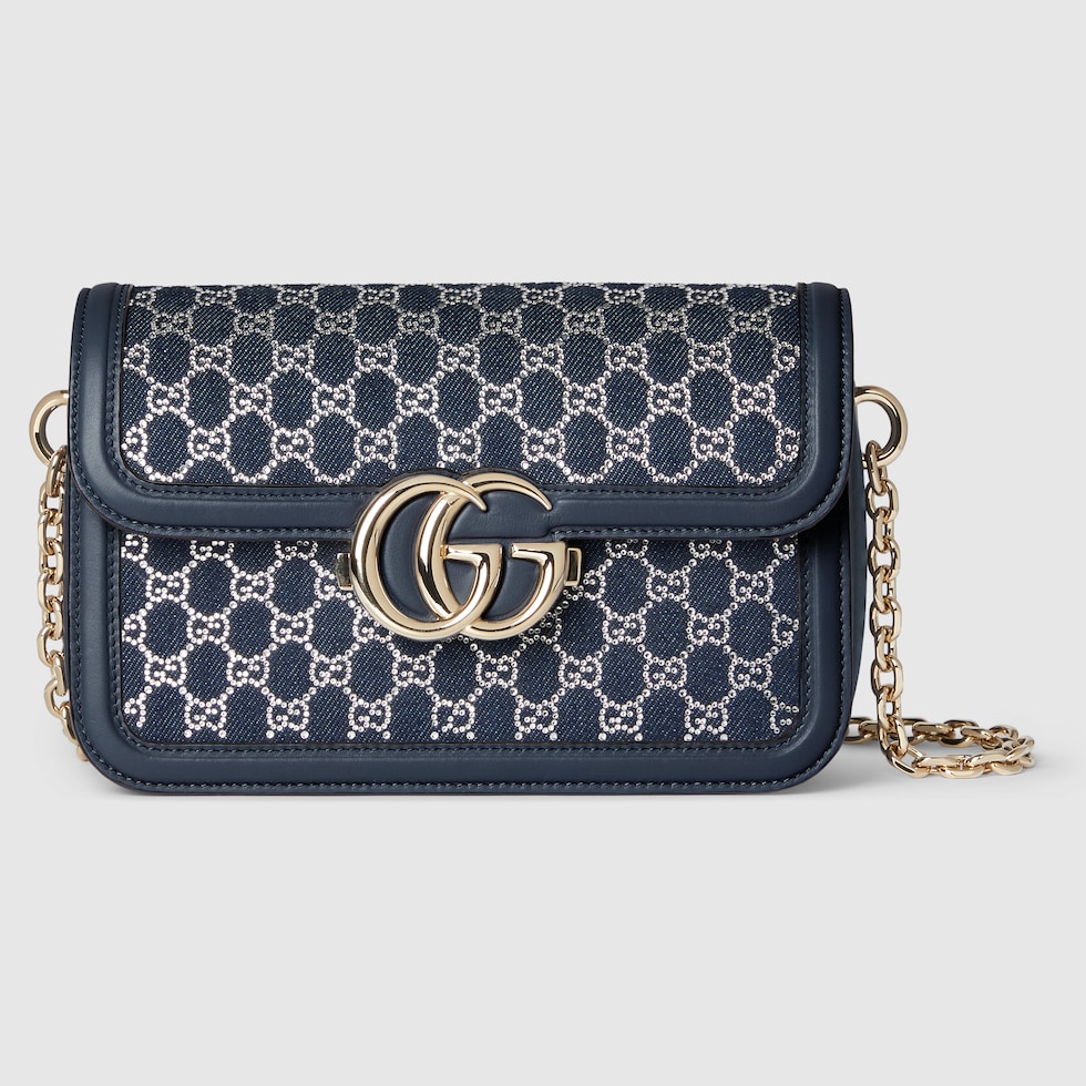 Gucci Go small shoulder bag in blue GG denim | GUCCI® SE
