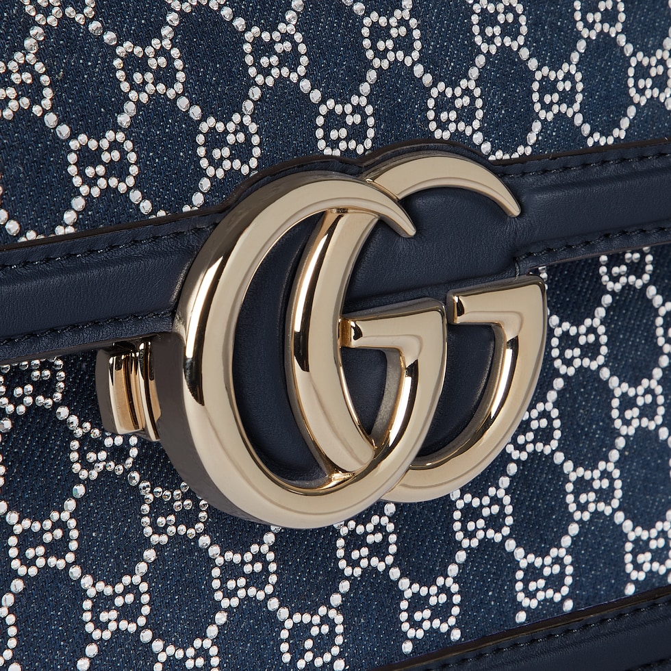 Gucci Go small shoulder bag in blue GG denim | GUCCI® SE