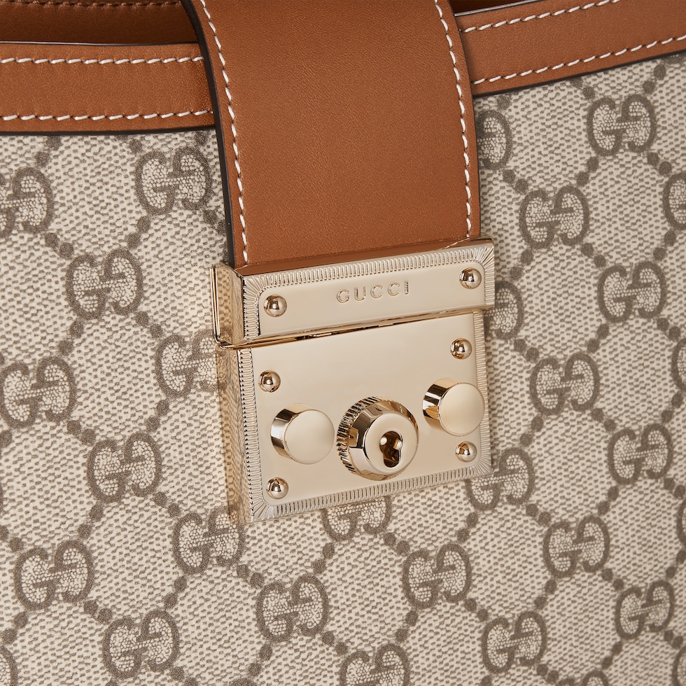 Padlock medium top handle bag in beige and brown GG fabric | GUCCI® AU
