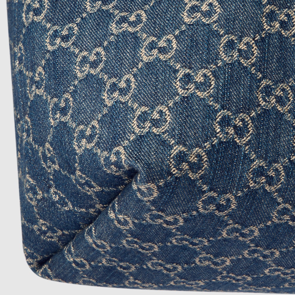 Gucci Giglio large tote bag in blue and white GG denim | GUCCI® US
