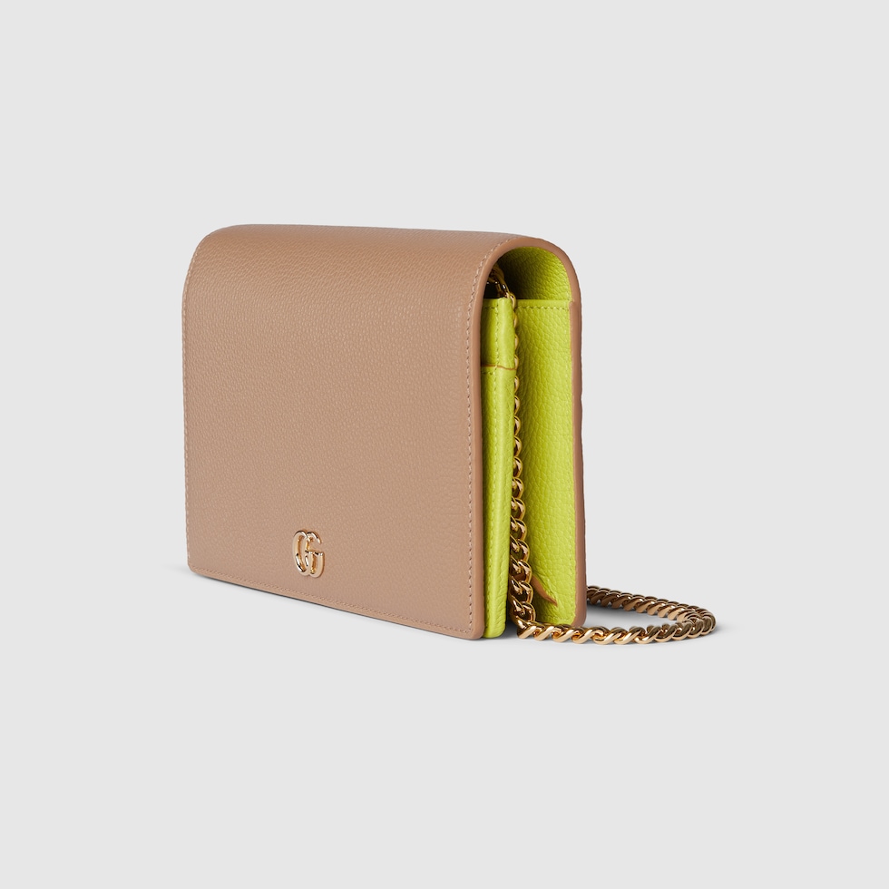 GG Marmont wallet on chain in beige and bright green leather | GUCCI® IE