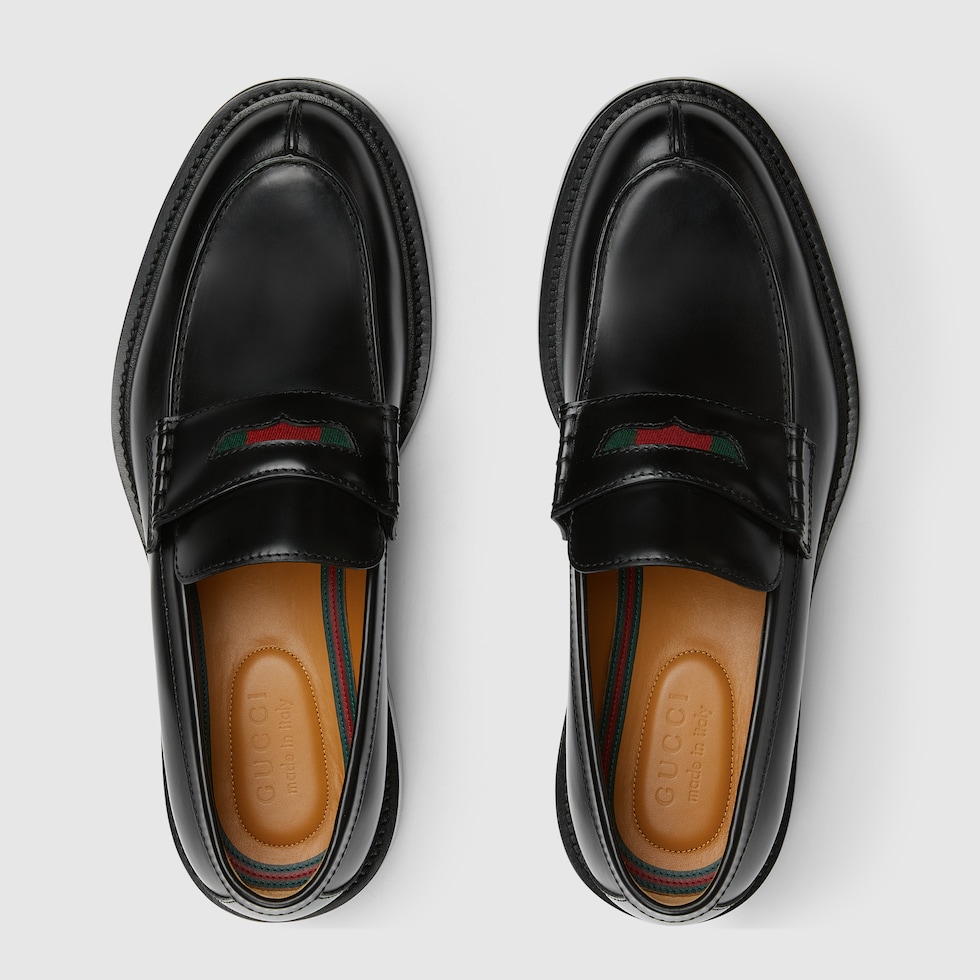 Men's loafer with Web in black leather | GUCCI® US
