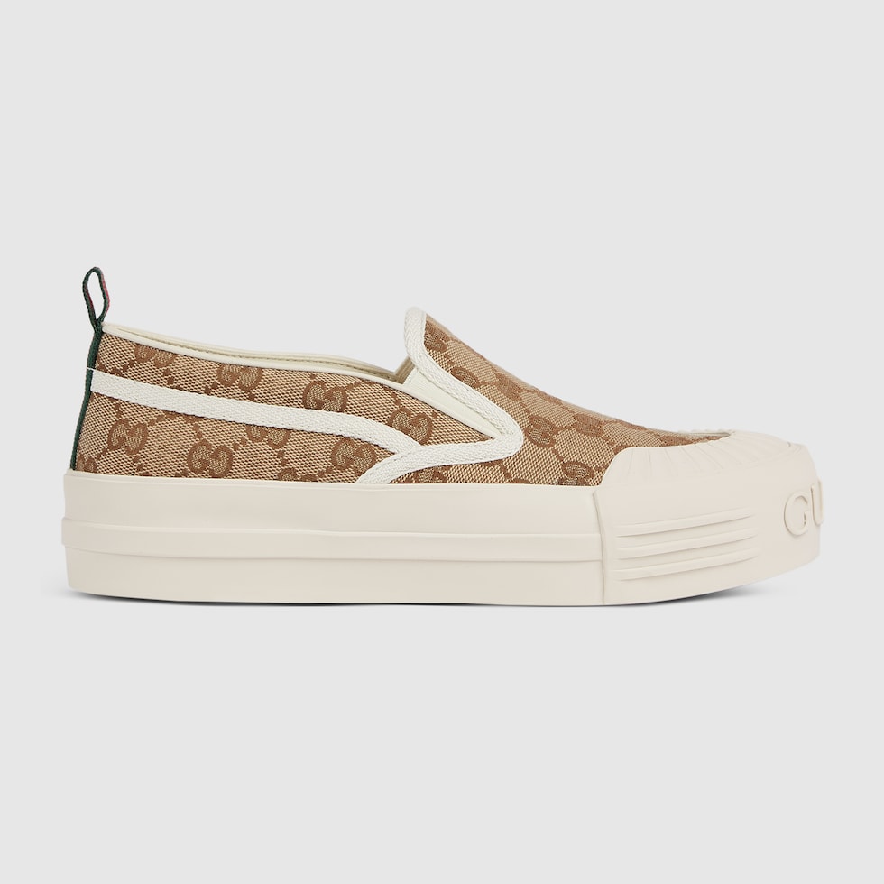 Women's slip-on sneaker in beige and dark brown Original GG canvas ...
