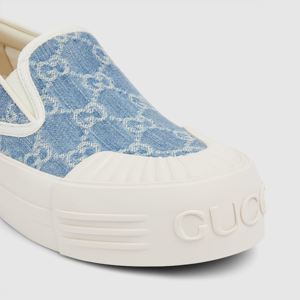 Women's slip-on sneaker in light blue GG denim | GUCCI® CA