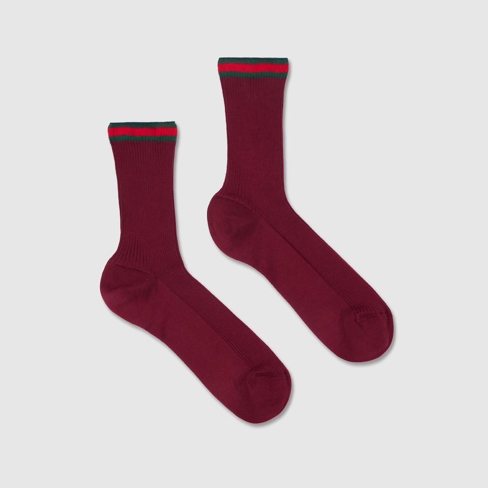 Ribbed cotton socks with Web in bordeaux | GUCCI® CA