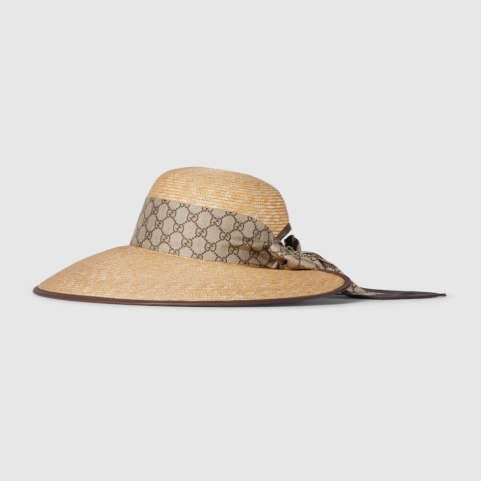 Straw wide brim hat with GG bow in natural | GUCCI® FI