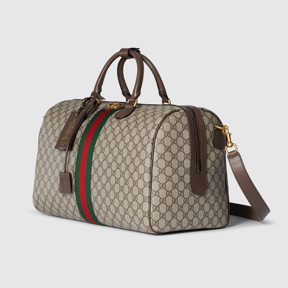 Gucci Savoy medium duffle bag in beige and dark brown fabric | GUCCI® US