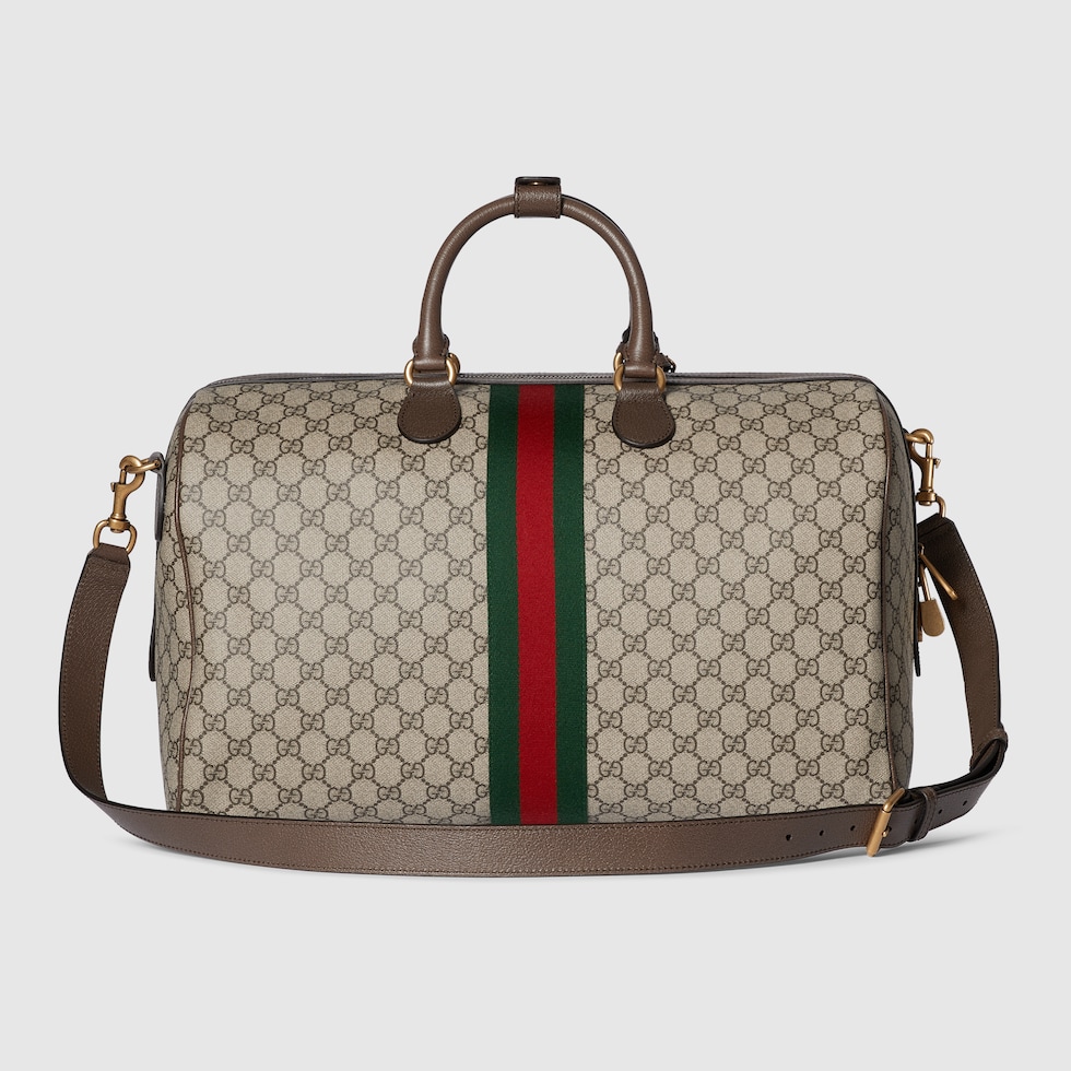 Gucci Savoy medium duffle bag in beige and dark brown fabric | GUCCI® US