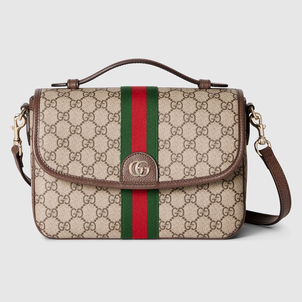 Ophidia medium top handle bag in beige and brown GG fabric | GUCCI® CA