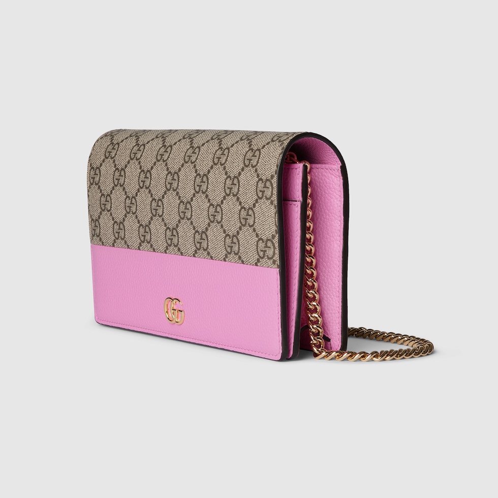 Bi-color GG Marmont wallet on chain in beige and pink leather | GUCCI® US