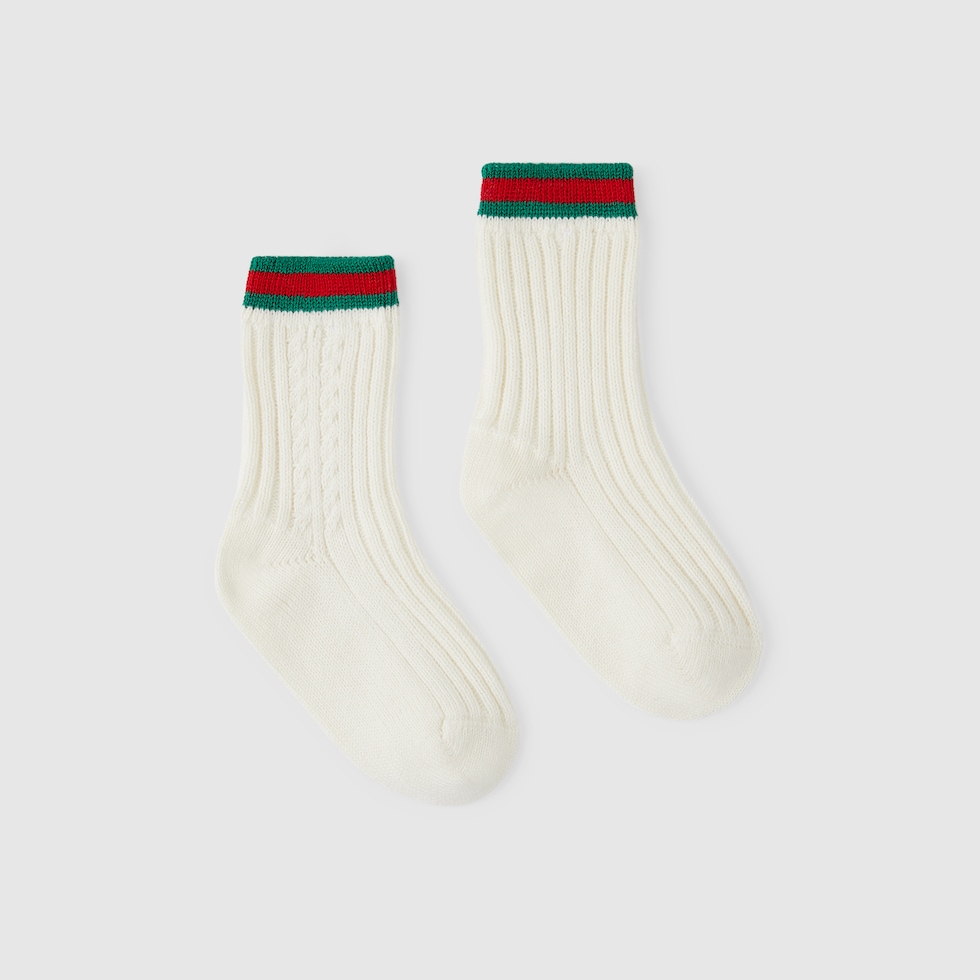 Baby cotton socks with Web in off white | GUCCI® US