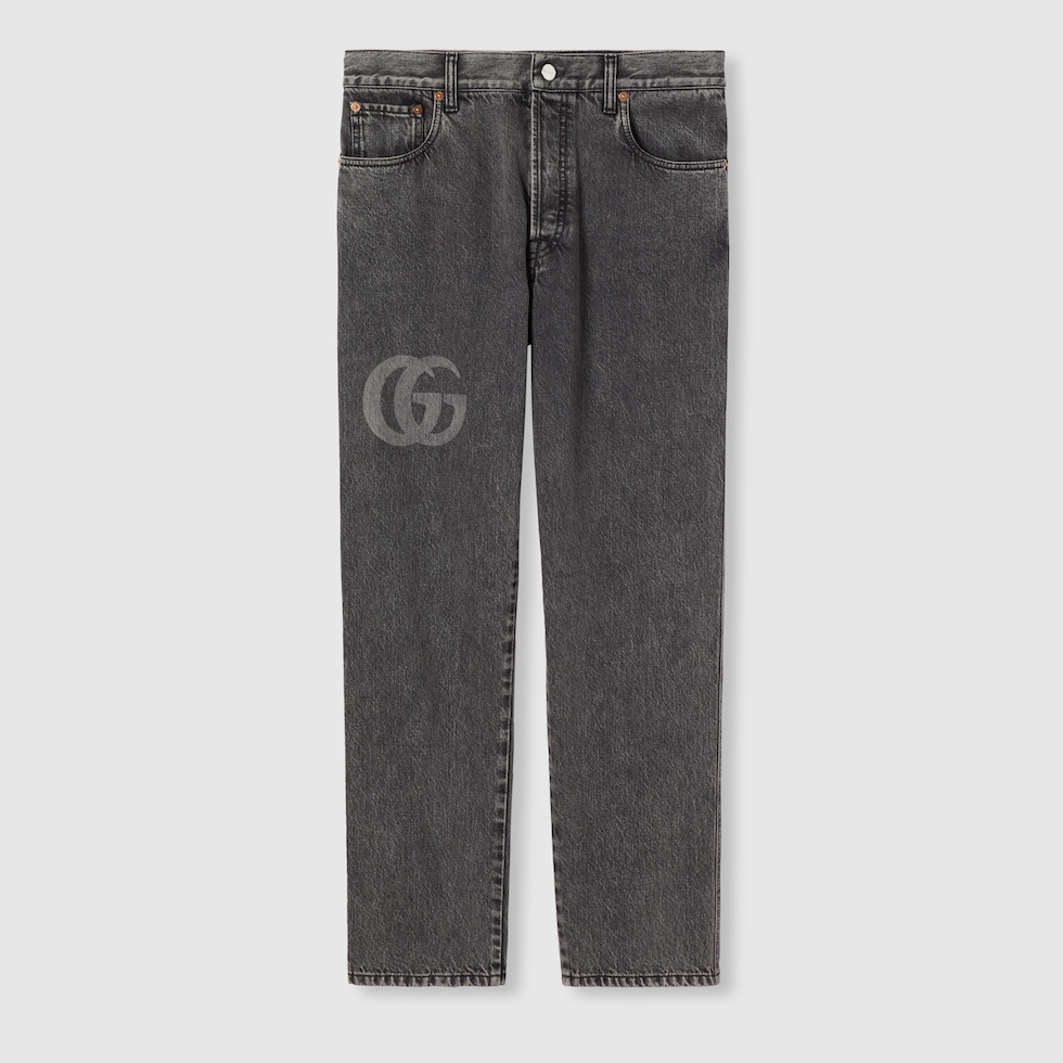 Slim fit denim pant with logo detail in grey | GUCCI® ZA