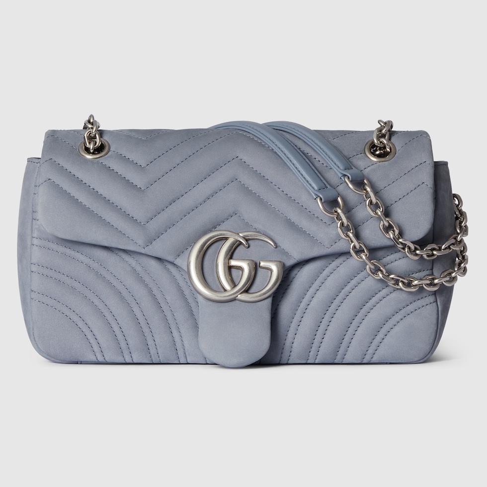 GG Marmont medium shoulder bag in dusty blue suede | GUCCI® US