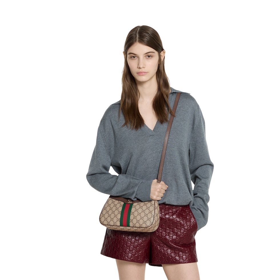 Ophidia small shoulder bag in beige and brown GG fabric | GUCCI® UK