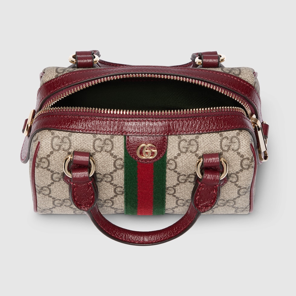 Ophidia mini boston bag in beige and brown GG fabric | GUCCI® UK