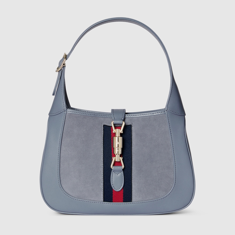Gucci Jackie 1961 medium bag in dusty blue suede | GUCCI® AE
