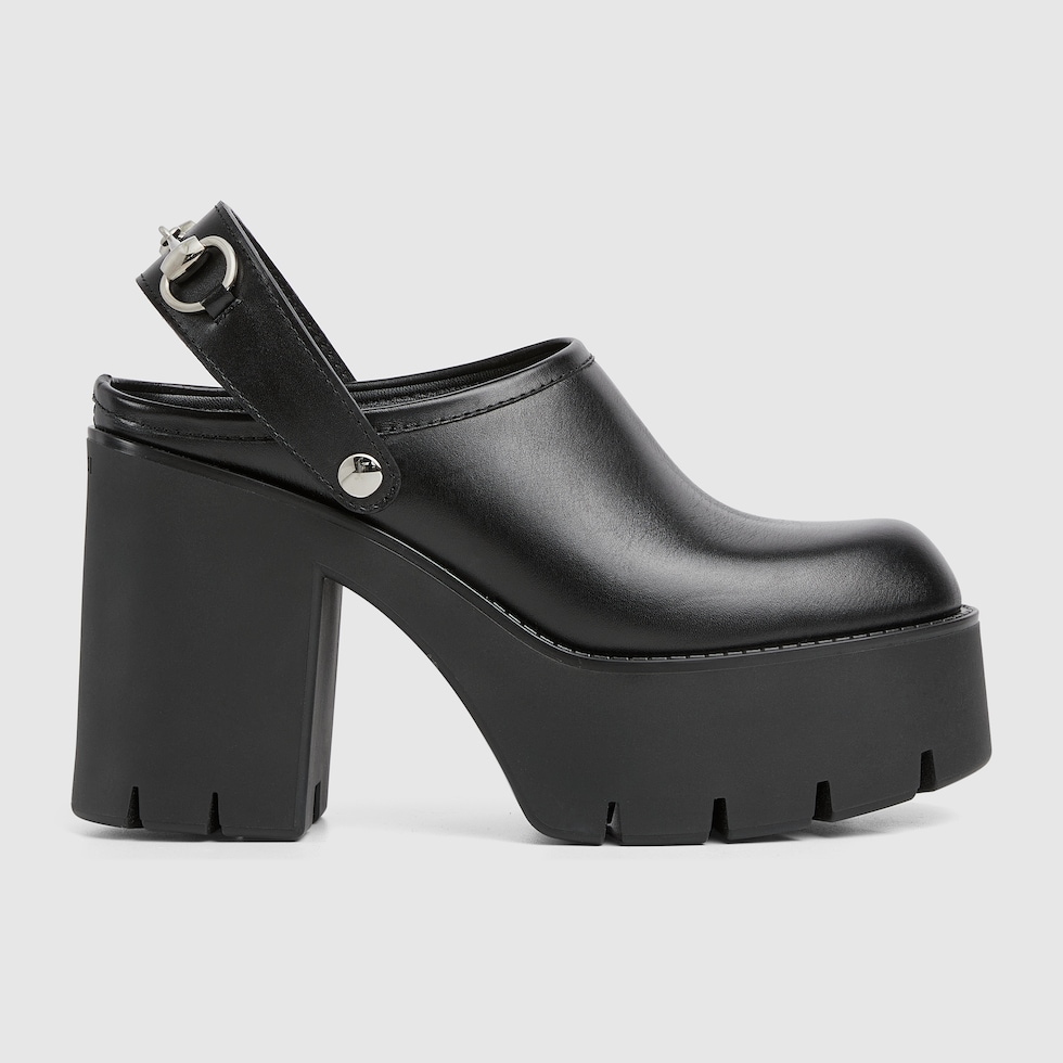 Women's platform mule with Horsebit in black leather | GUCCI® BE