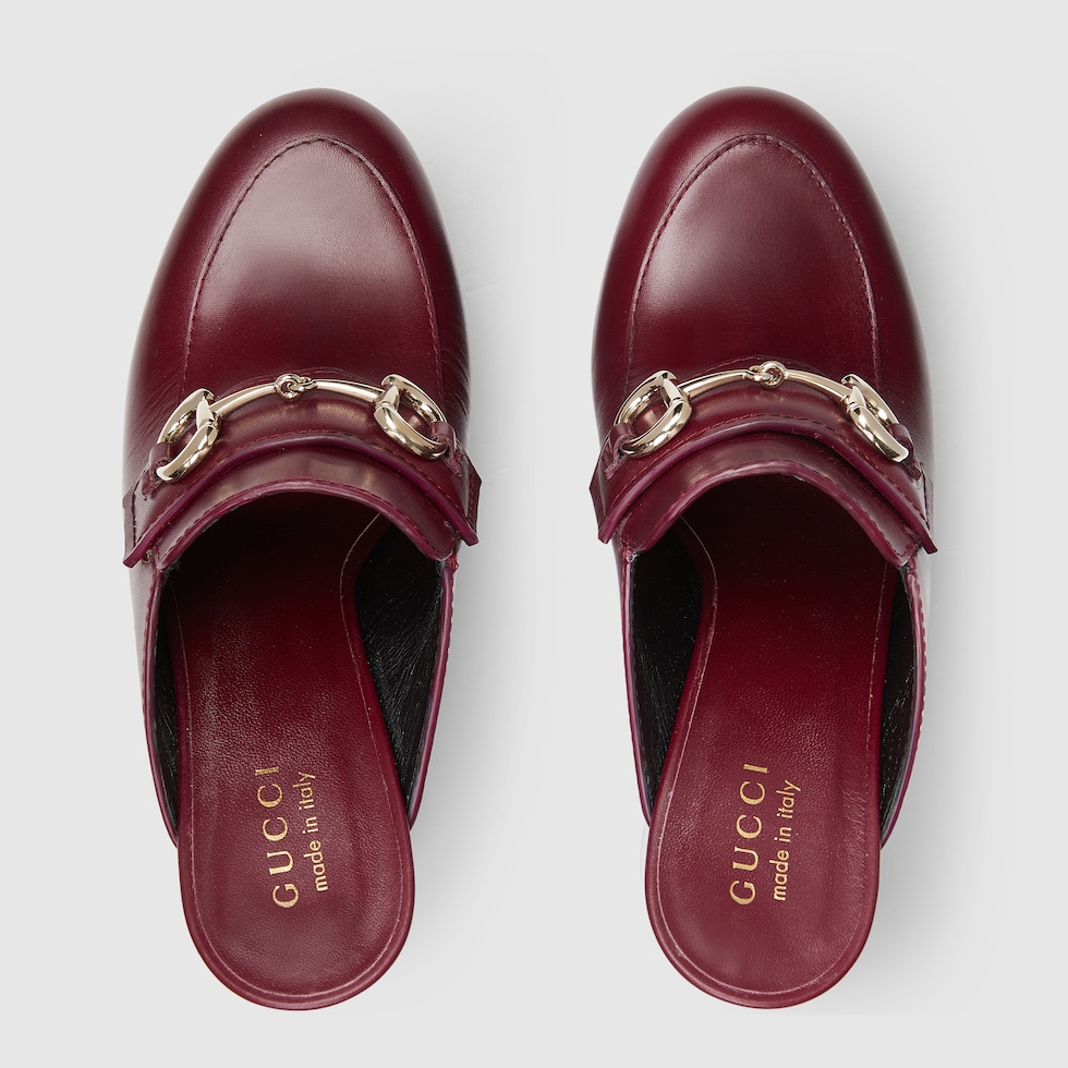 Women's platform mule with Horsebit in Rosso Ancora leather | GUCCI® AE