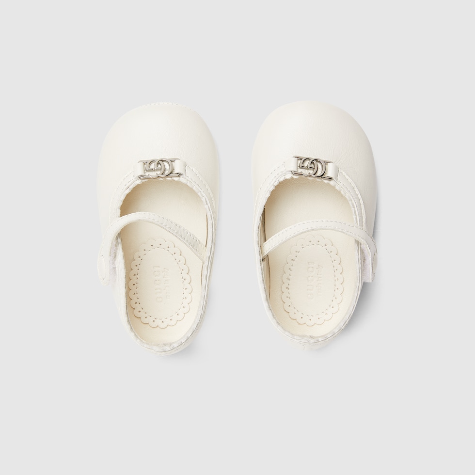 Baby ballet flats with Double G in off white leather | GUCCI® US