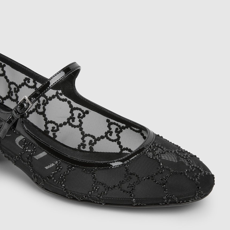 Women's GG crystal ballet flat in black mesh with GG crystals | GUCCI® CA