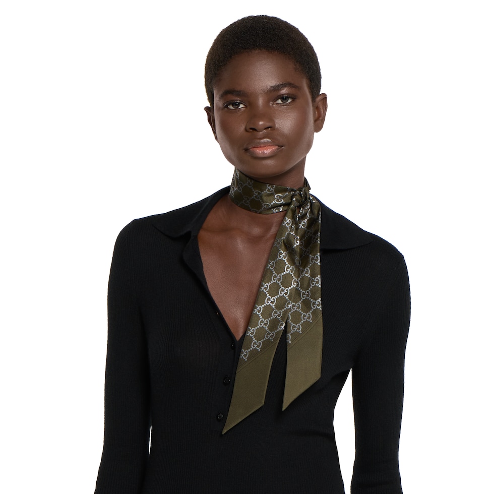 Printed silk ribbon in dark green | GUCCI® US