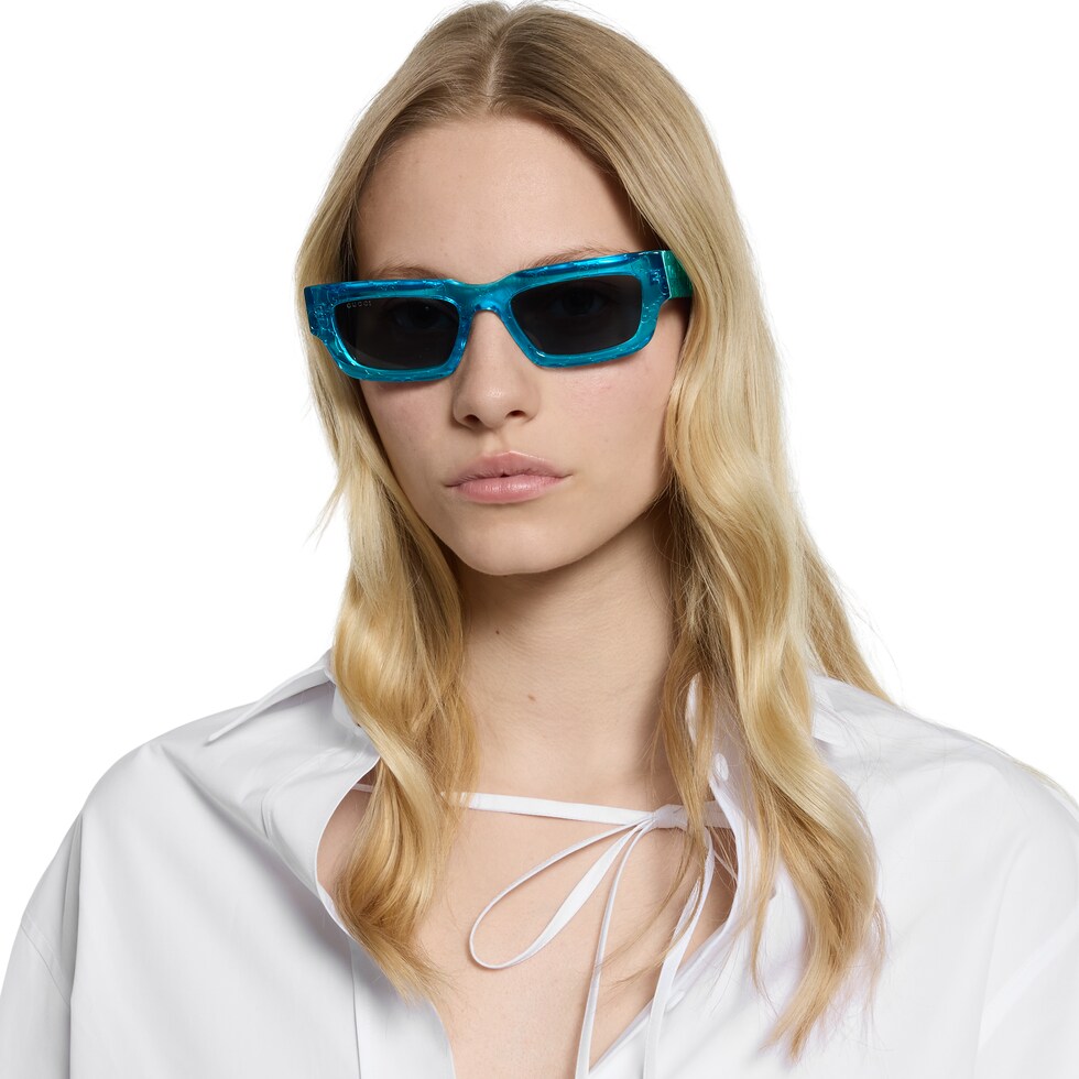 Rectangular frame sunglasses in light blue | GUCCI® US