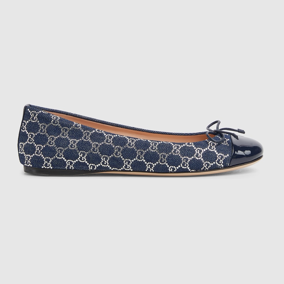 รองเท้า Women's GG crystal ballet flat inผ้าเดนิม GG ประดับคริสตัลสีน้ำ ...