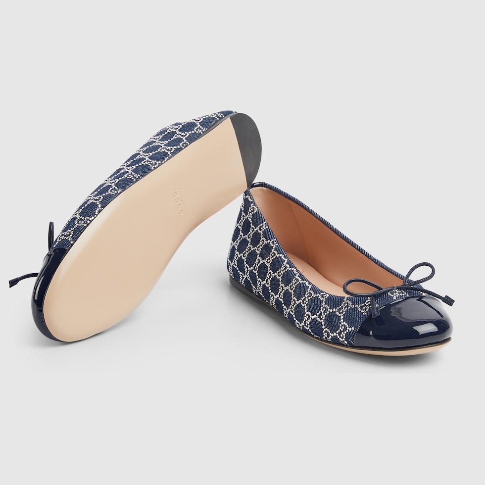 Women's GG crystal ballet flat in dark blue GG crystal denim | GUCCI® US